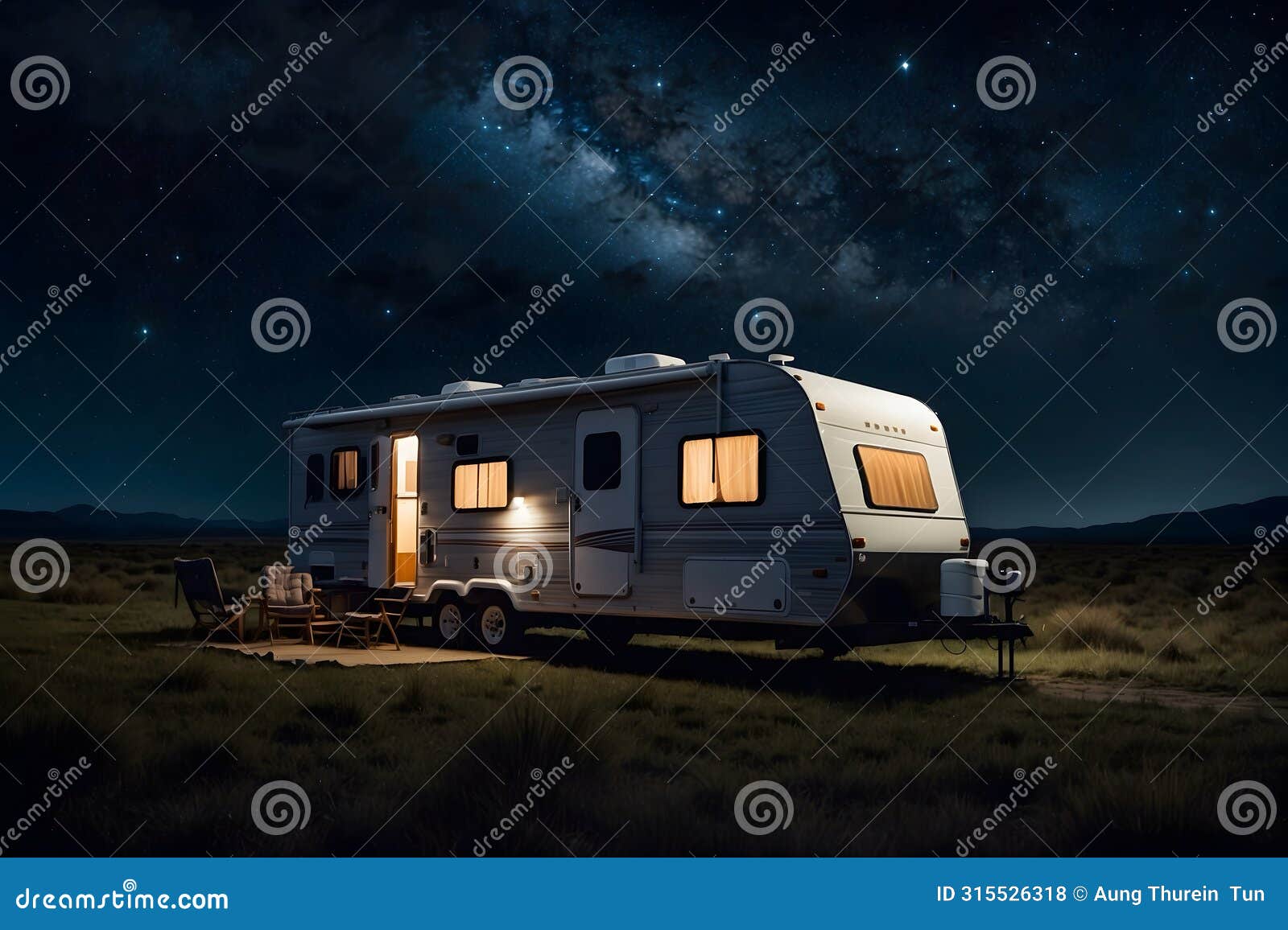 A Landscape of a Motor Home at Midnight Stock Photo - Image of universe ...