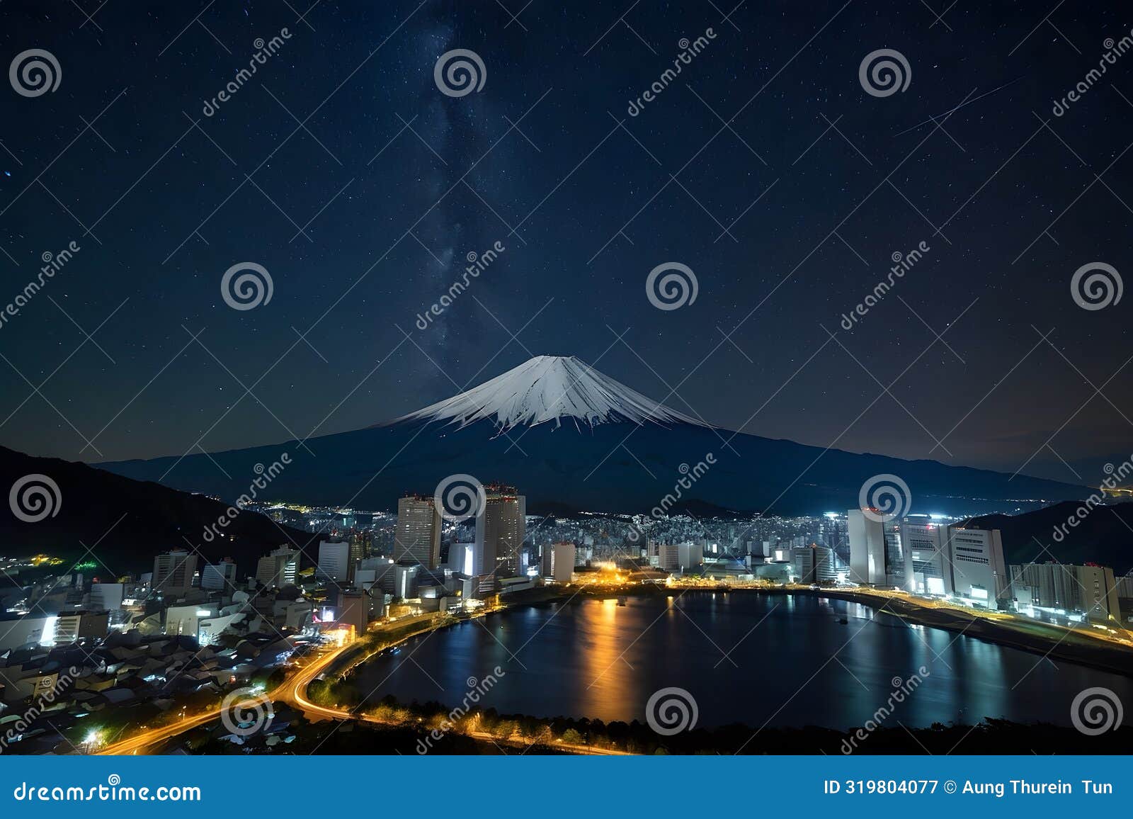 A Landscape of Mount Fuji at Night Stock Image - Image of landmark ...