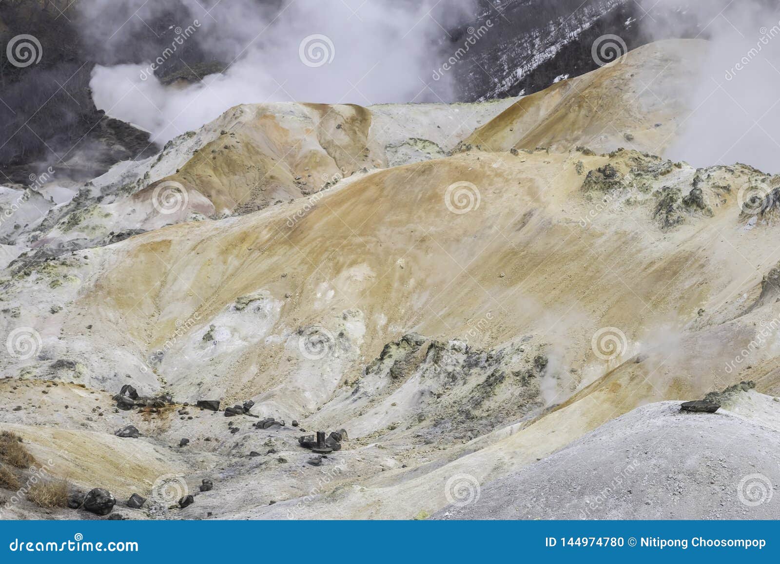 Landscape of Mountain in the Hot Spring Area with Some Smoke Stock ...