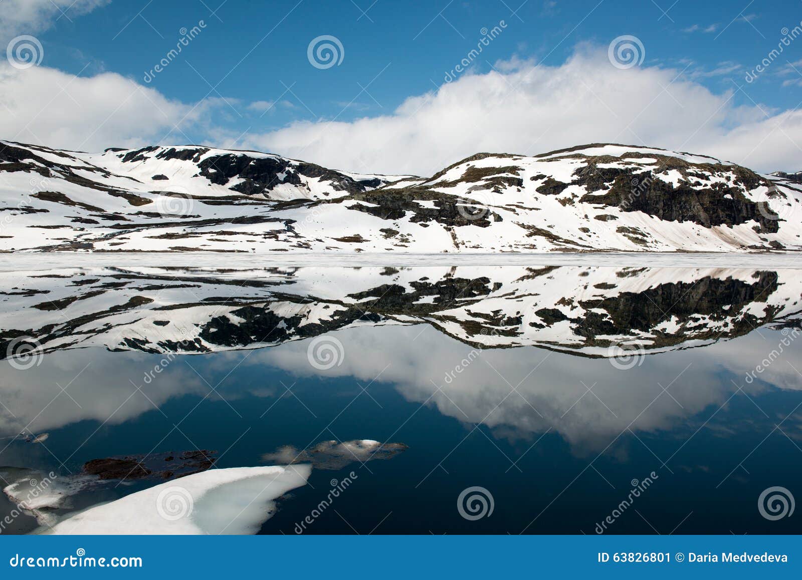 Landscape with Mountain Lake and Mirrored Reflection in the Water ...