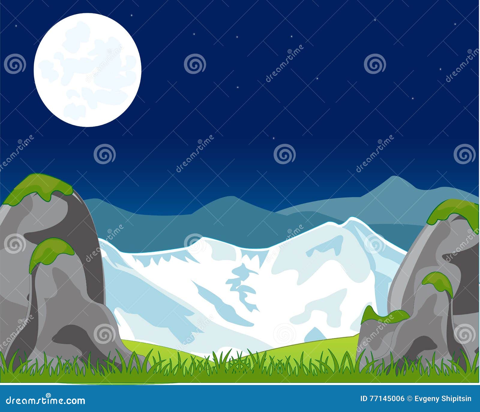 Landscape with Mountain in the Night Stock Illustration - Illustration ...