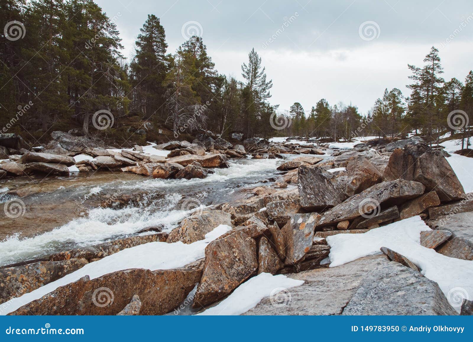 Landscape of the Mountain River and the Waterfall Flowing between the ...