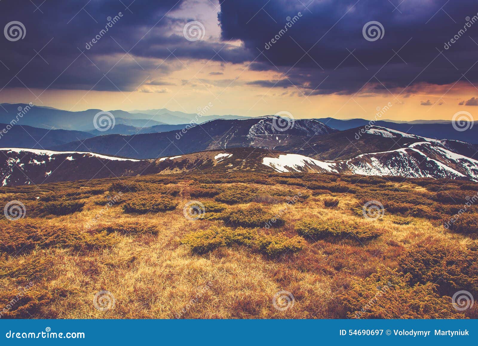 Landscape in the Mountain:snowy Tops and Spring Valleys. Stock Image ...