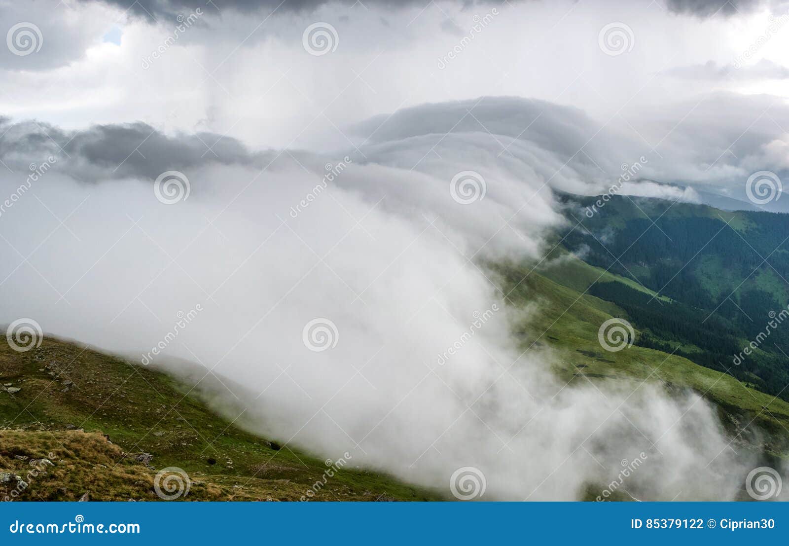 Landscape in Mountains with Clouds and Fog Stock Photo - Image of scene ...