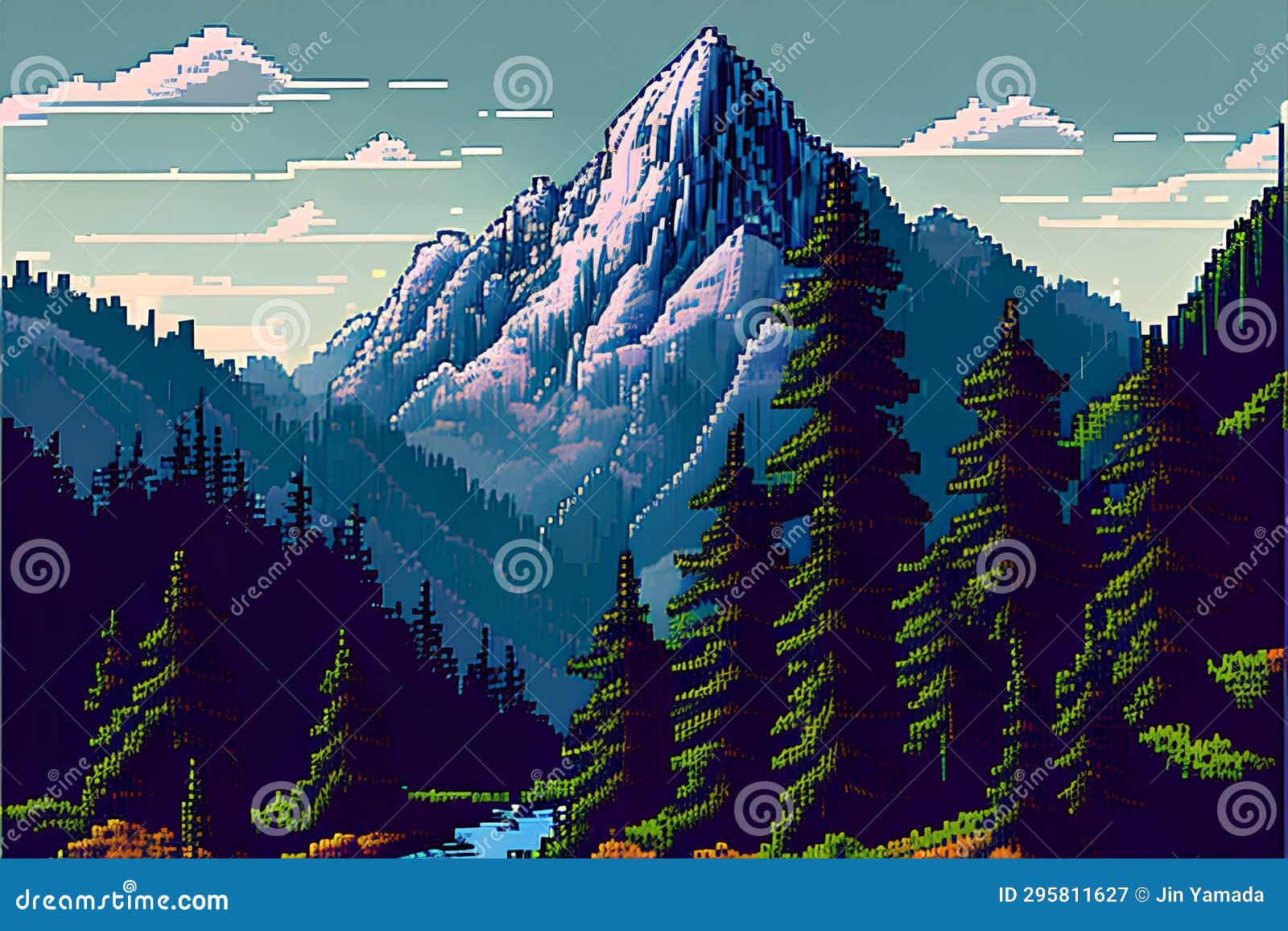 Landscape of the Mountains and the Forest in the Style of Pixel Art ...