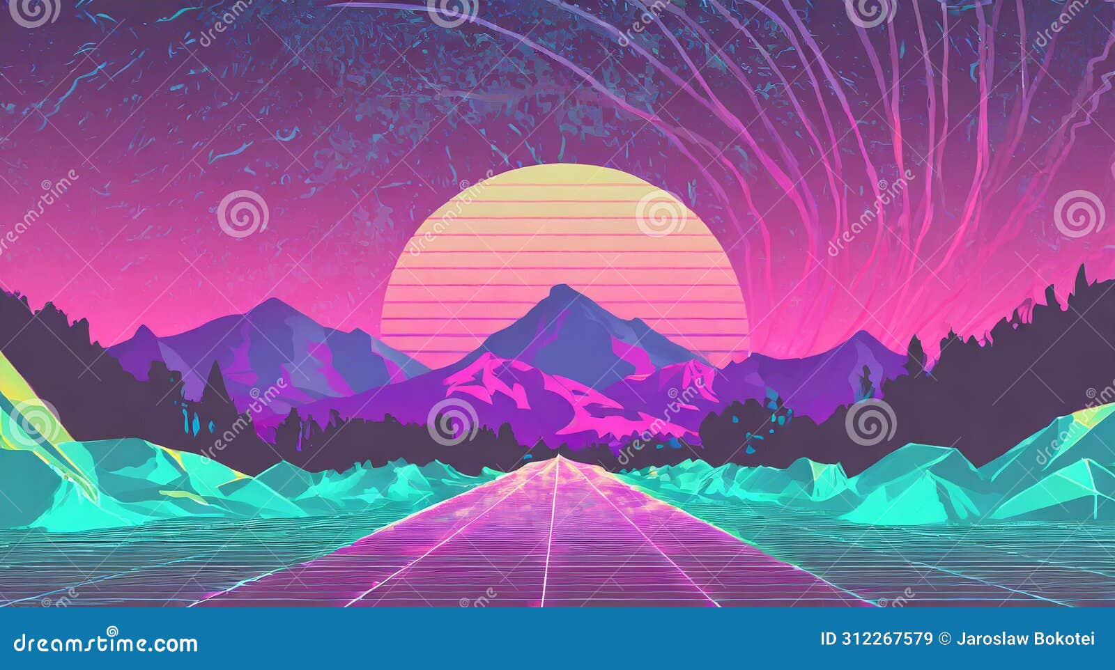 Landscape with Mountains. Hyper-realistic Road Going into the Clouds ...