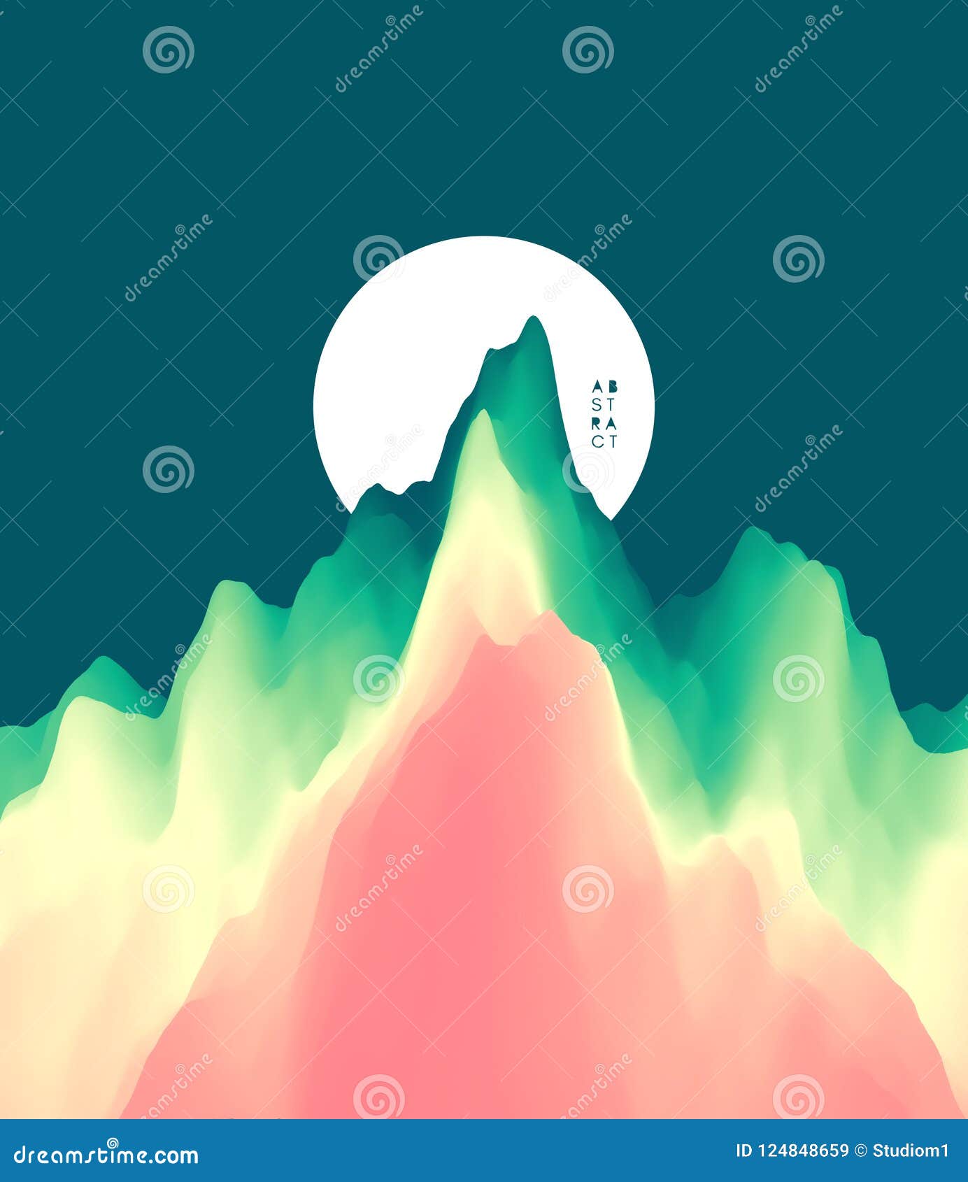 Landscape with Mountains and Moon. Mountainous Terrain. Abstract ...