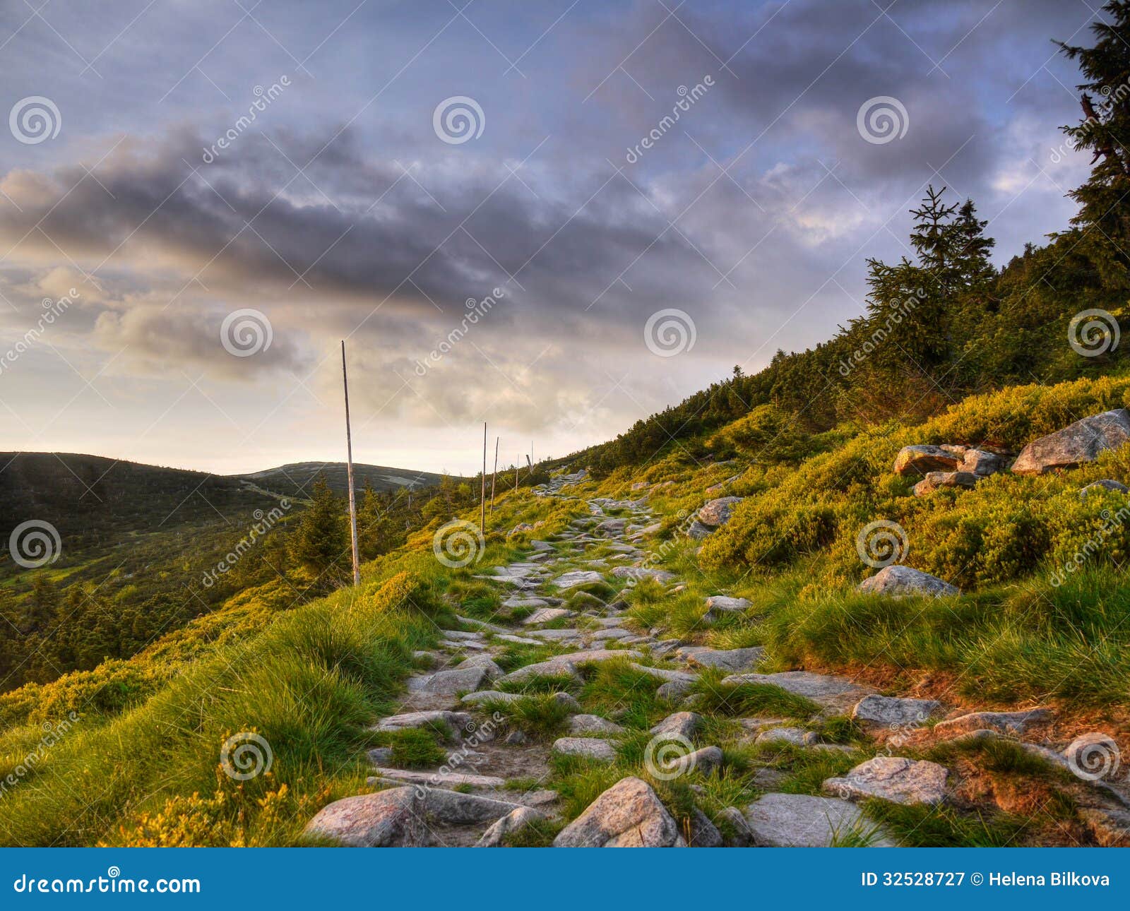 Mountains Trail Sunrise Scenery Stock Image - Image of abstract, hiking ...