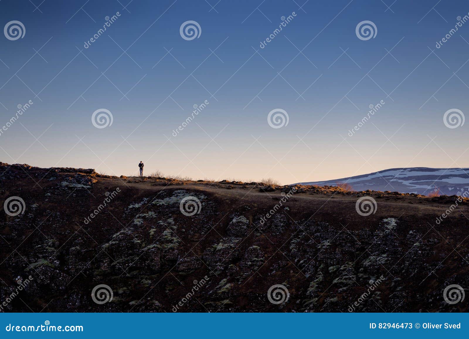 Landscape with Mountains and Small Man Stock Image - Image of alone ...