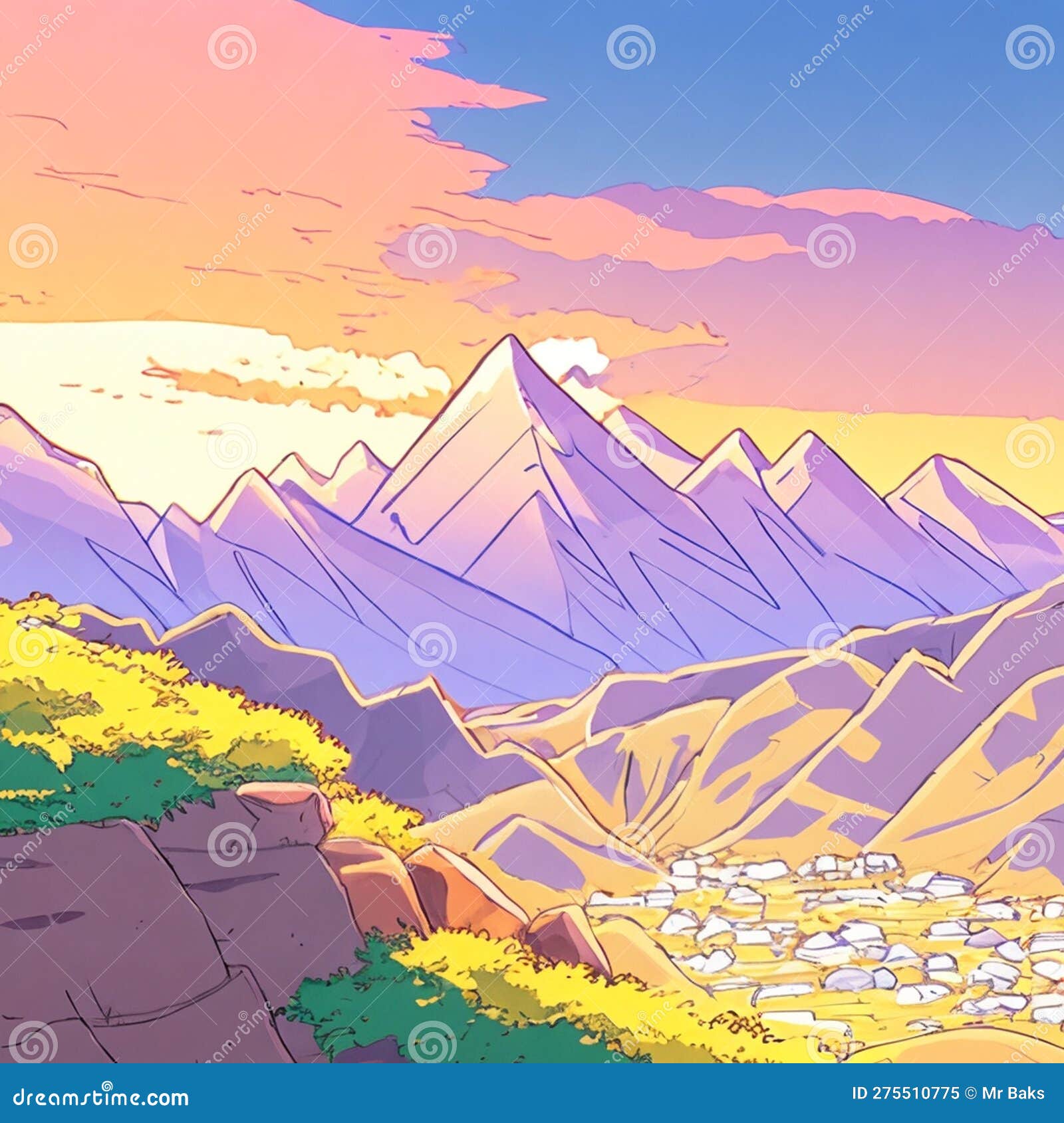 Mountain scenery. stock illustration. Illustration of scenery - 275510775