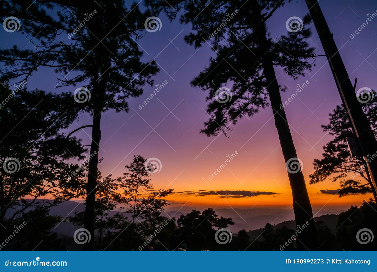 Landscape of Mountains , Sunset ,pine Tree ,Camping Tent ,Thailand ...