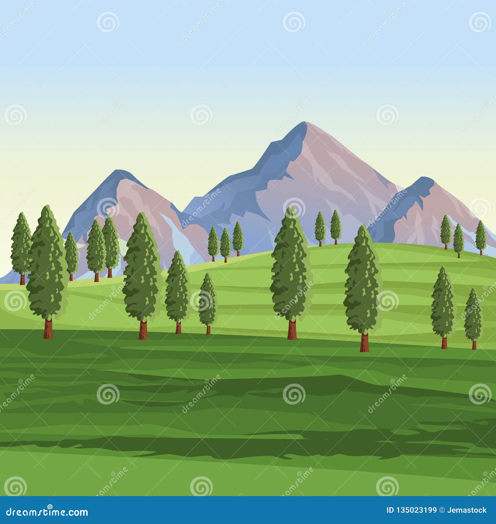 Landscape with Mountains and Trees Stock Vector - Illustration of scene ...