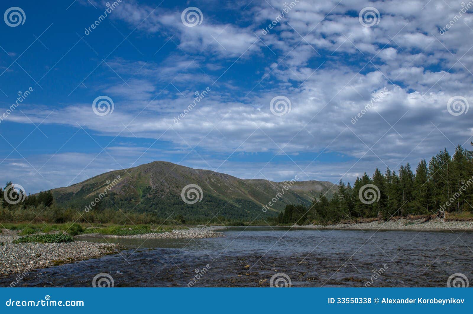 Landscape with Mountains Trees and a River Stock Photo - Image of ...