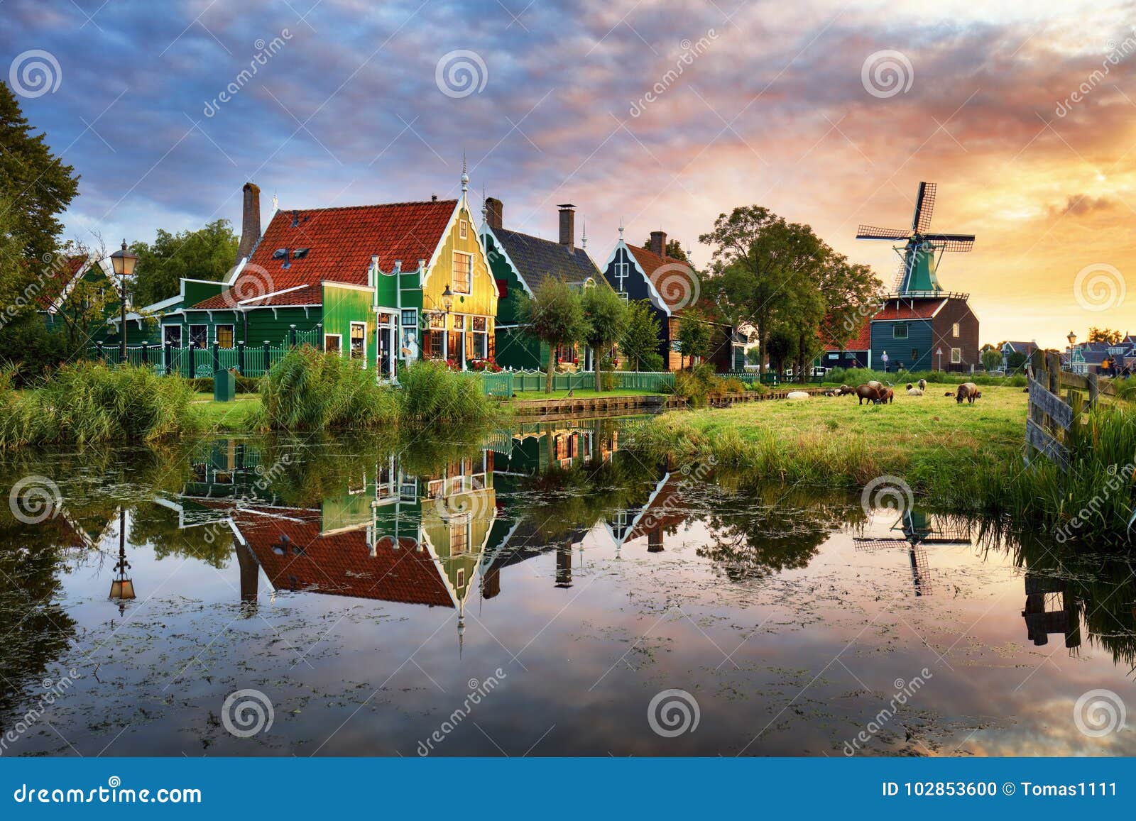 Landscape of Netherlands Windmills Editorial Image - Image of ...