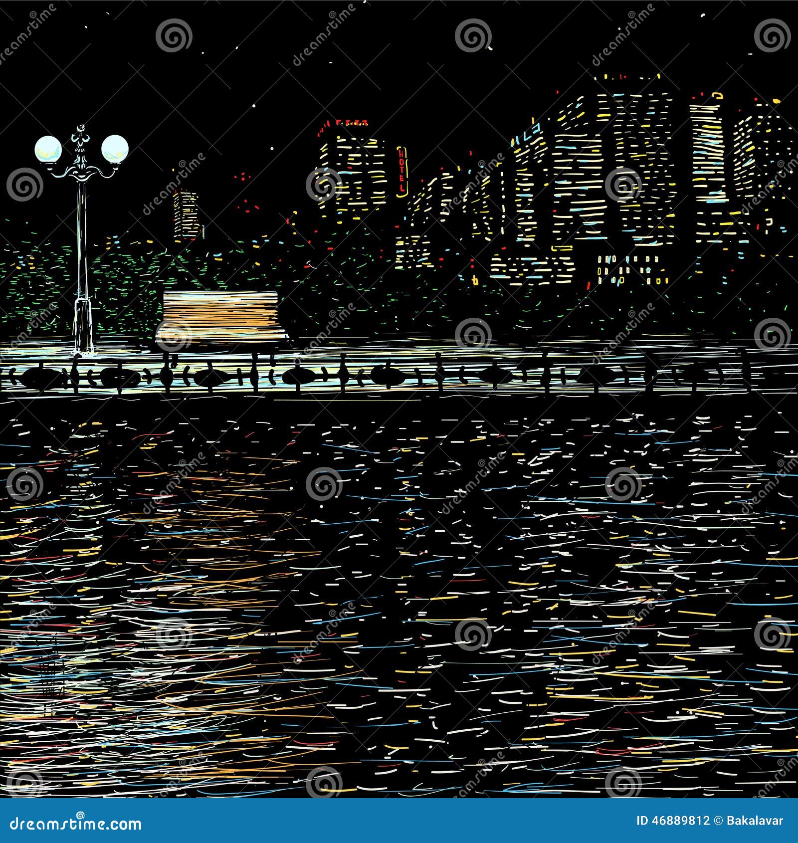 Landscape at Night in the Park Stock Vector - Illustration of glare ...