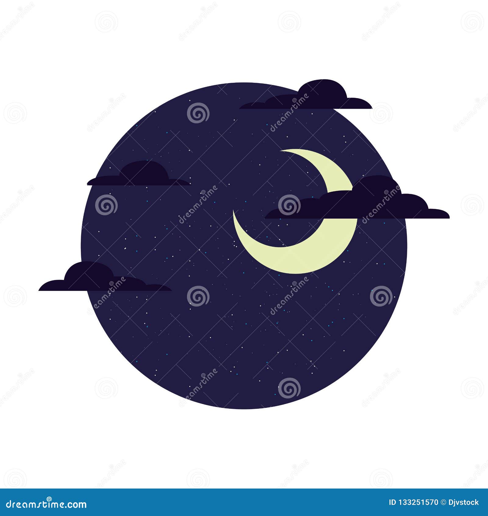 Landscape Night Moon Clouds Stock Vector - Illustration of vector ...