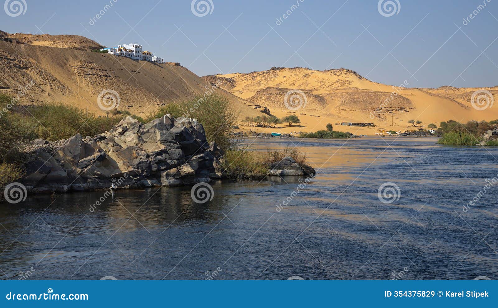 Landscape at Nile in Aswan, Egypt Stock Image - Image of desert, nile ...