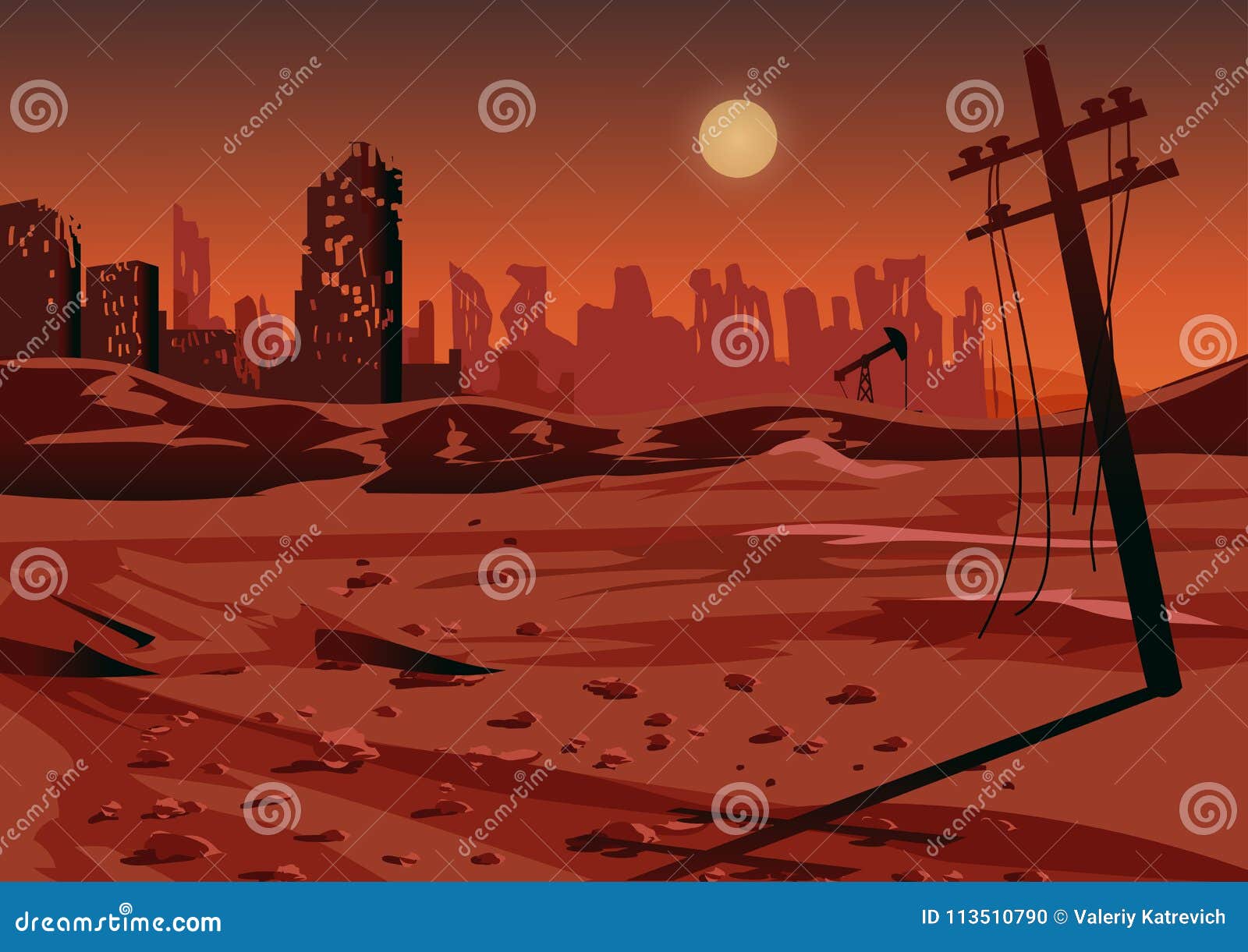 Landscape after a Nuclear War or an Environmental Disaster, Vector ...