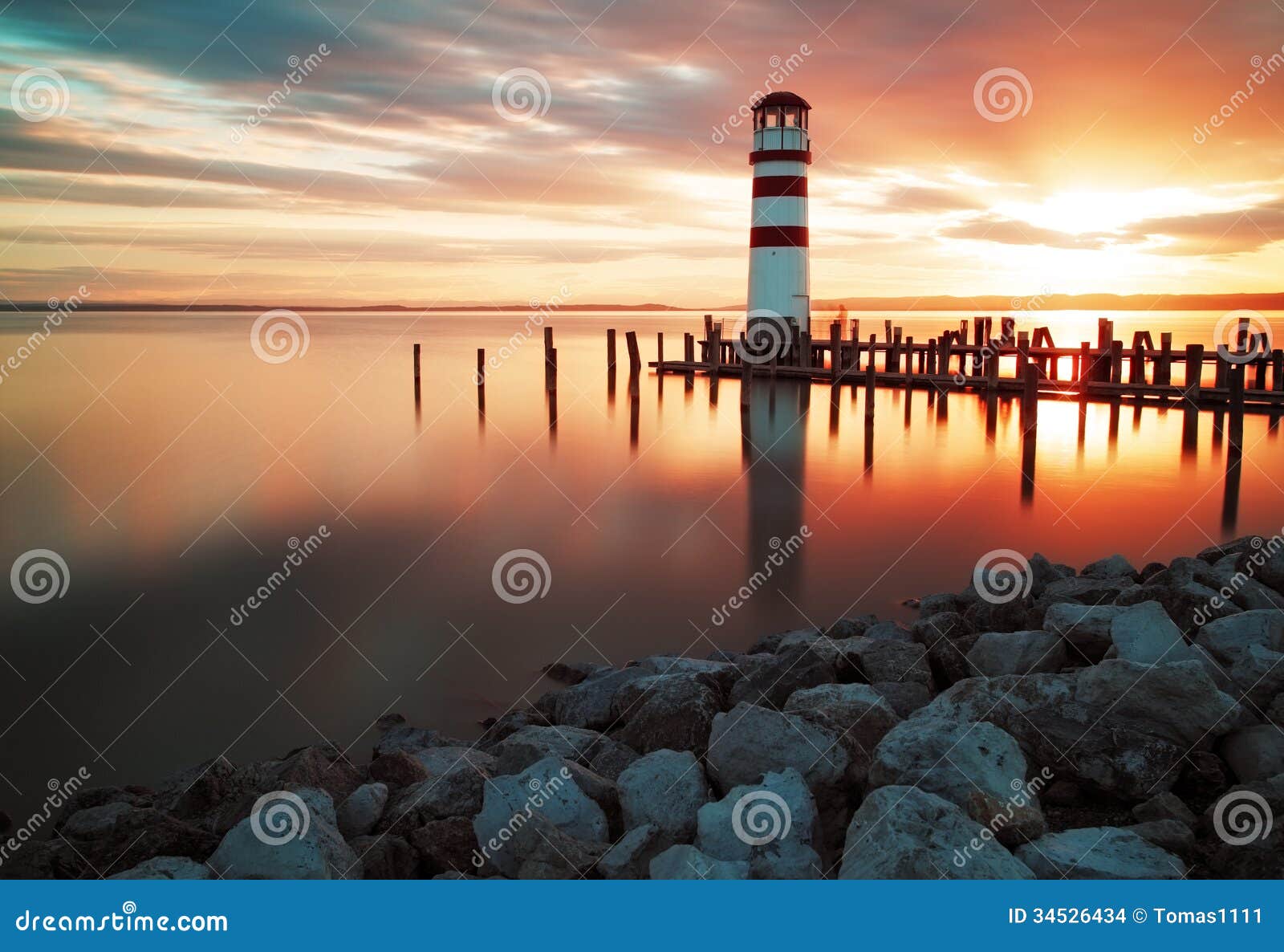 Landscape Ocean Sunset - Lighthouse Stock Photo - Image of building ...