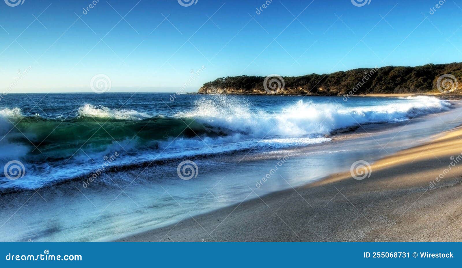 Landscape with Ocean Waves Hitting a Sandy Beach Stock Image - Image of ...