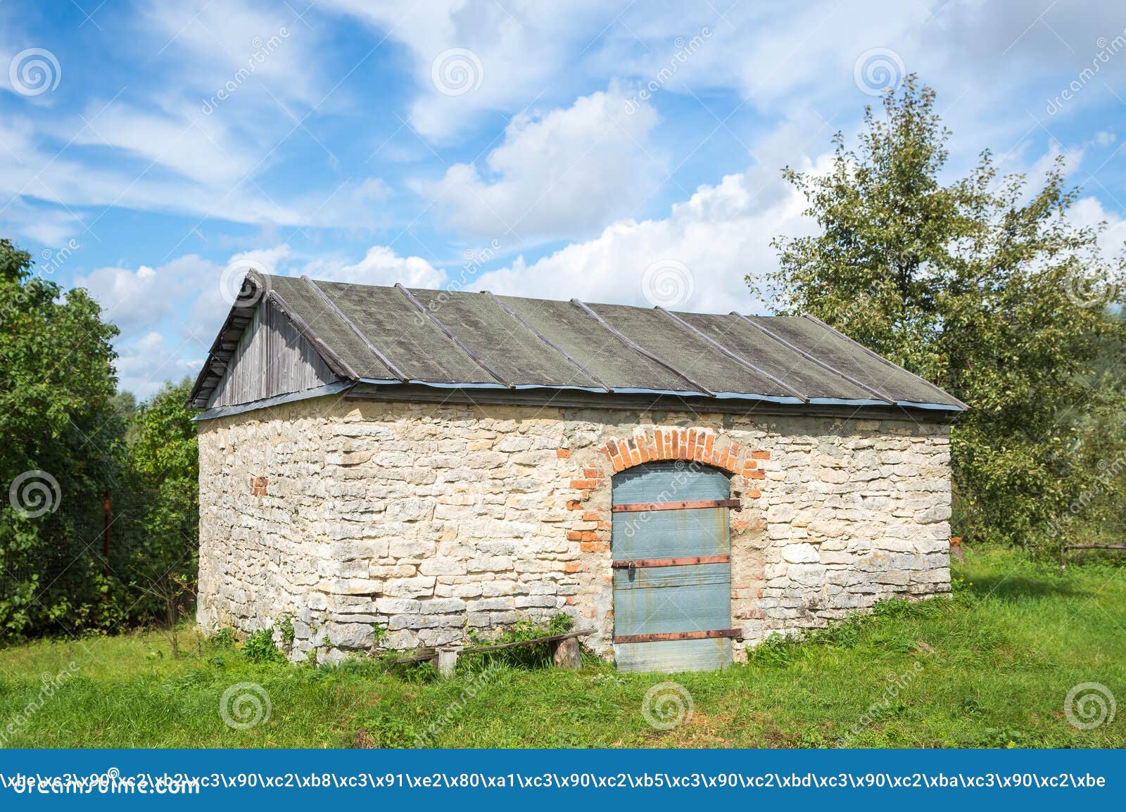Landscape with Old Rustic Stone Barn Stock Photo - Image of country ...