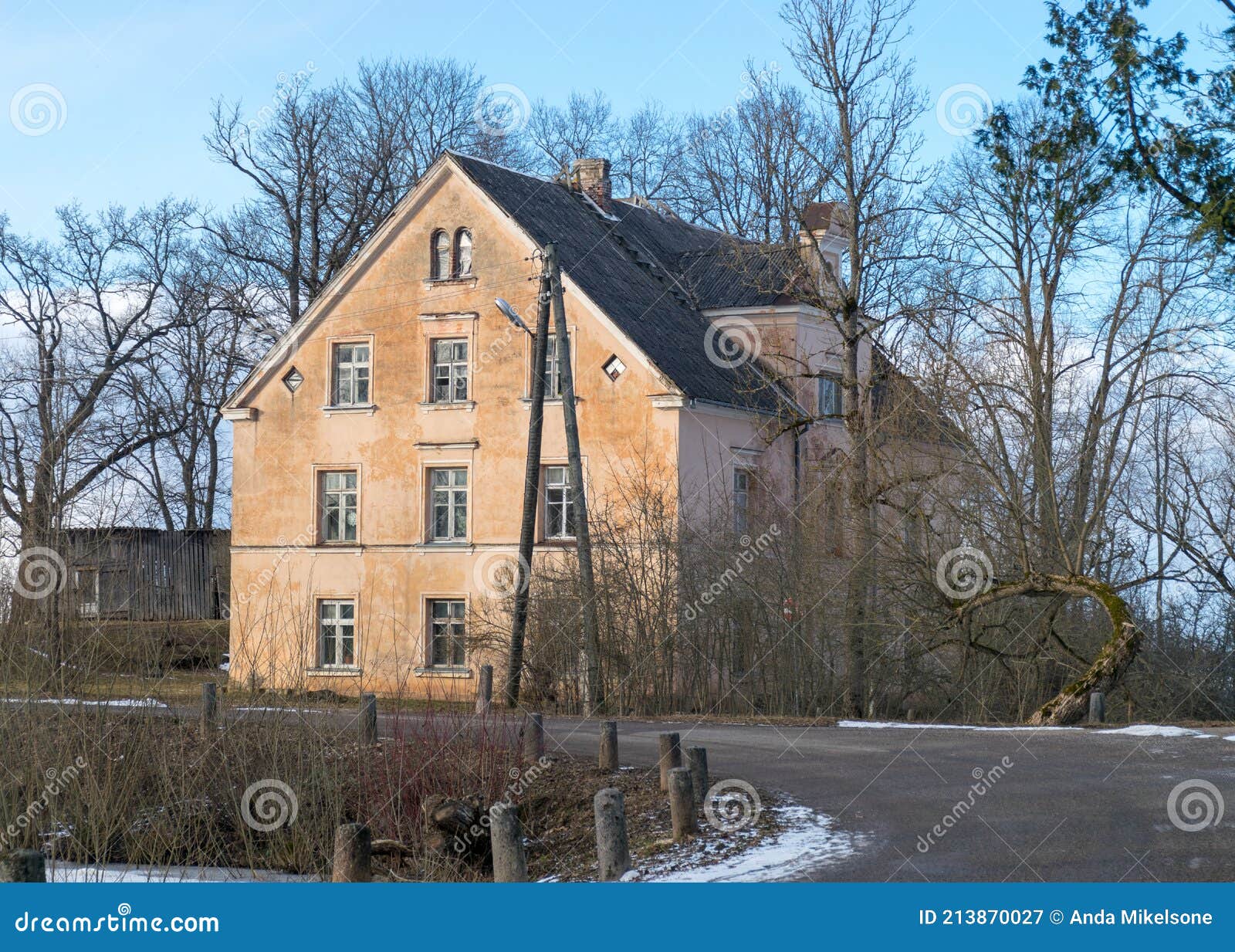 Landscape with an Old Stone House, Early Spring, Bare Trees Stock Image ...