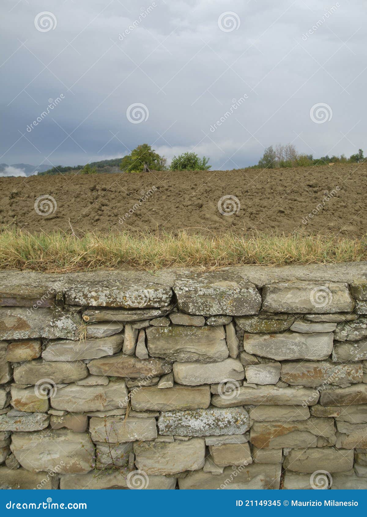 Landscape With Old Stone Wall Stock Image - Image of natural, bright ...
