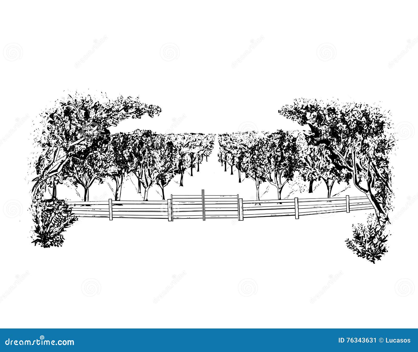 Landscape with orchard stock vector. Illustration of label - 76343631