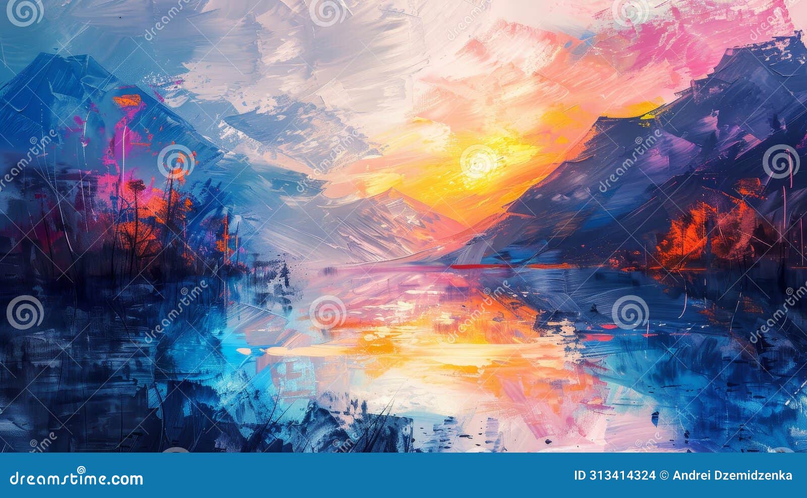 The Landscape is Painted in Abstract Art. the Background is Modern Art ...