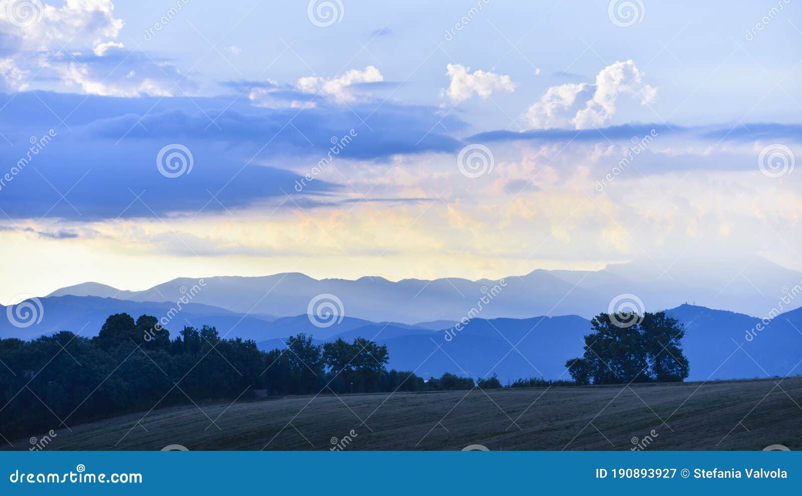 Landscape Painted Blue at First Light of Dawn Stock Image - Image of ...