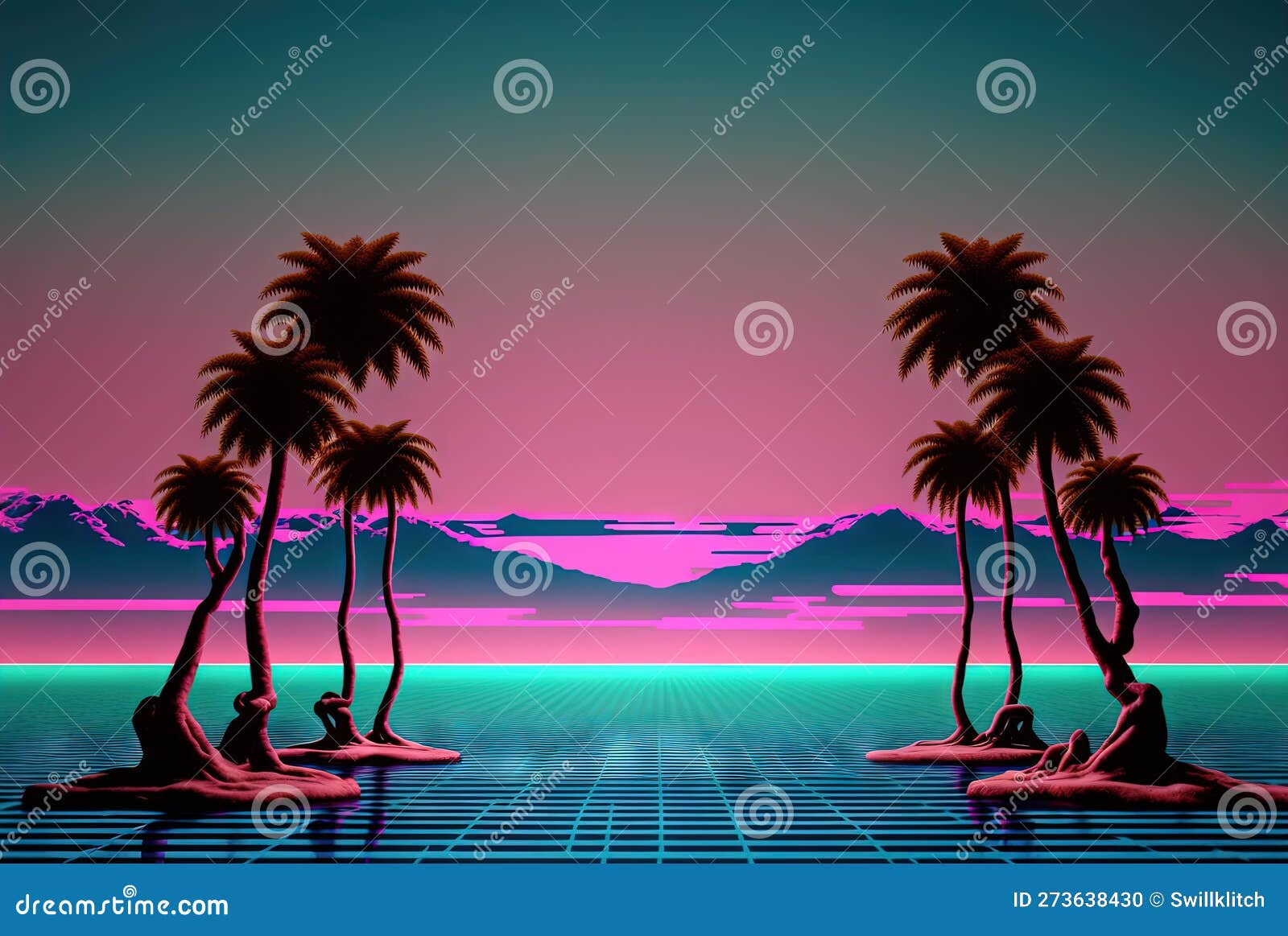 Landscape with Palm Trees and Clouds in Vaporwave Style. Generated AI ...