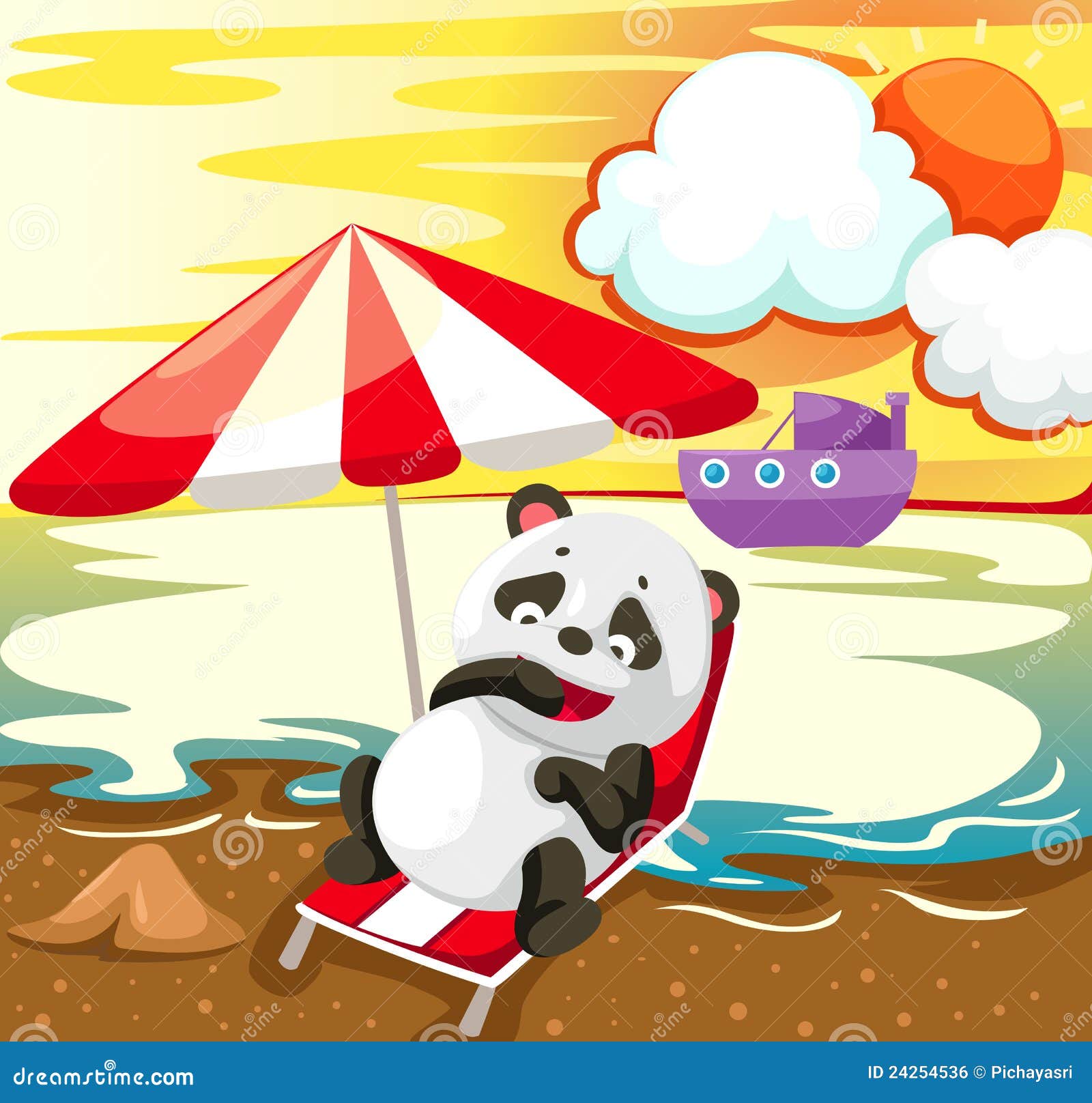 Landscape Panda Relaxing on the Beach Stock Vector - Illustration of ...