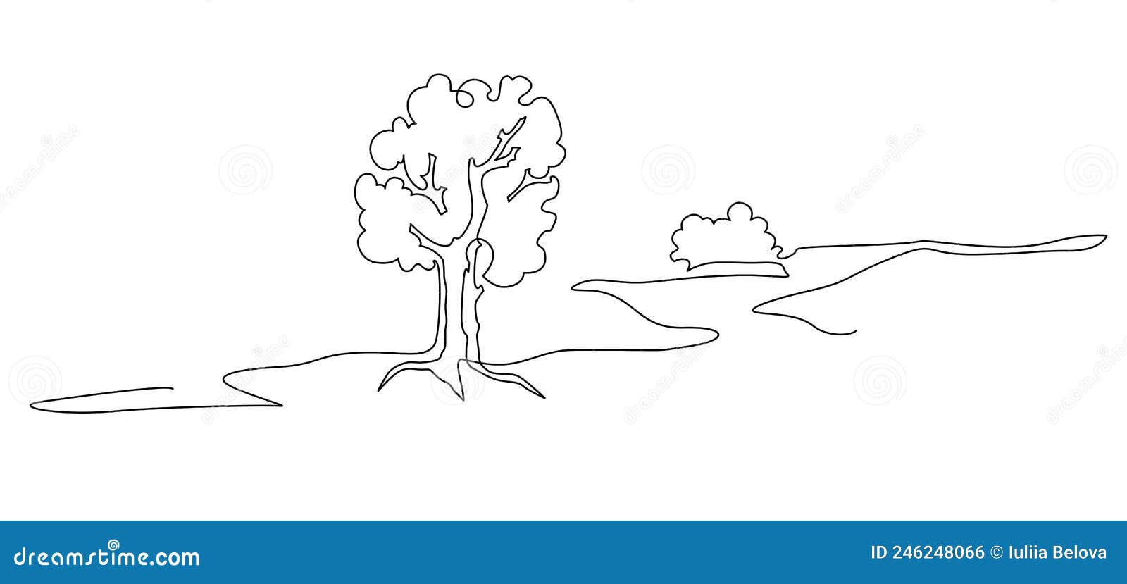 Landscape Park with Path and Trees. Continuous Line Drawing ...