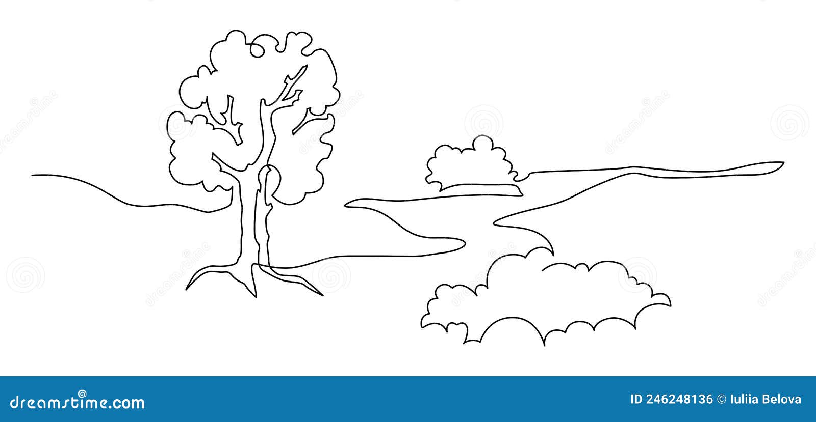 Landscape Park with Path and Trees. Continuous Line Drawing ...