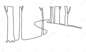 Landscape Park with Path and Trees. Continuous Line Drawing ...