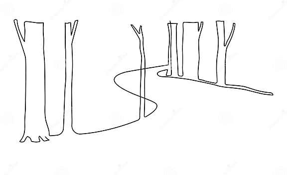 Landscape Park with Path and Trees. Continuous Line Drawing ...