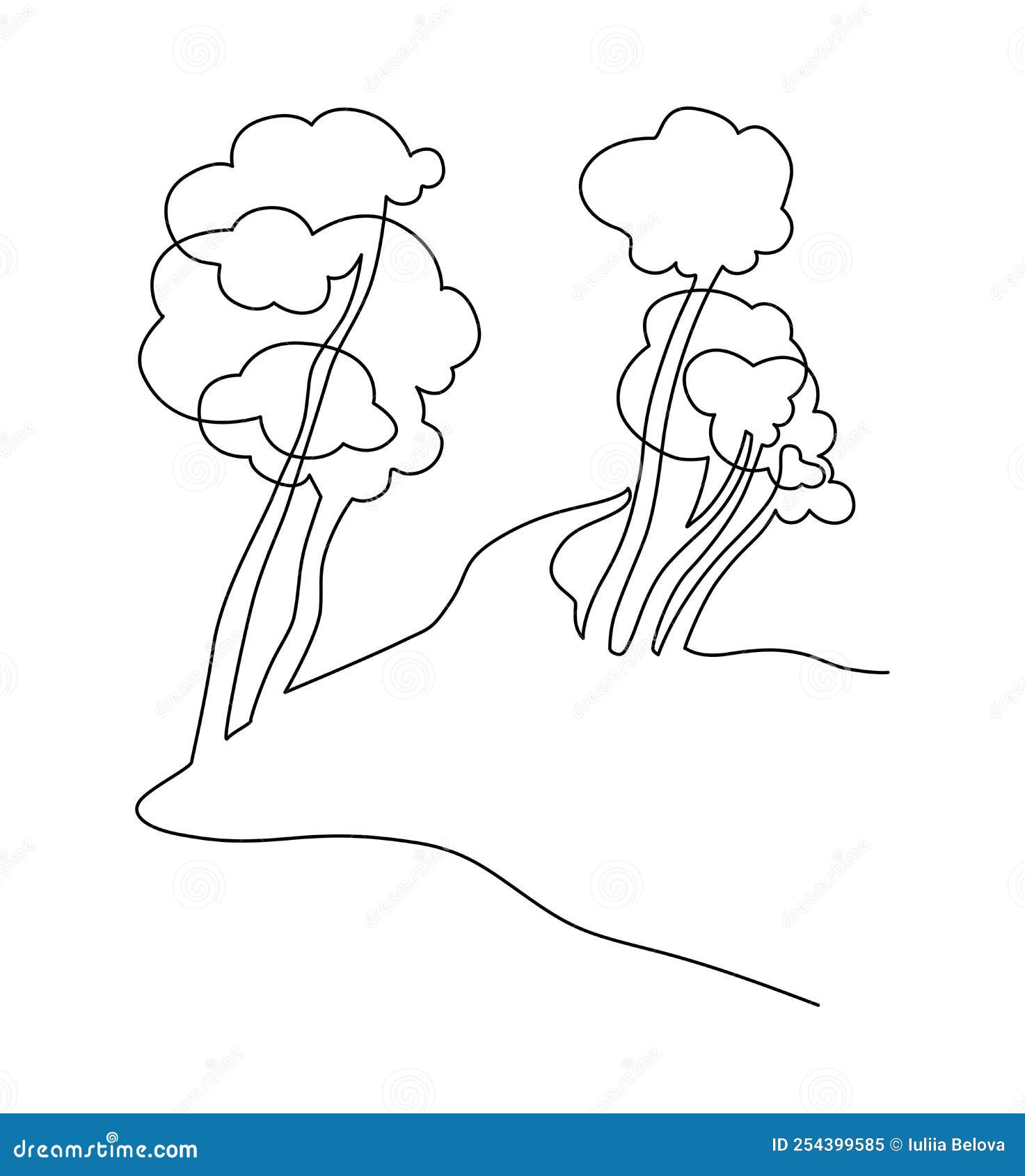 Landscape Park with Path and Trees. Continuous Line Drawing ...