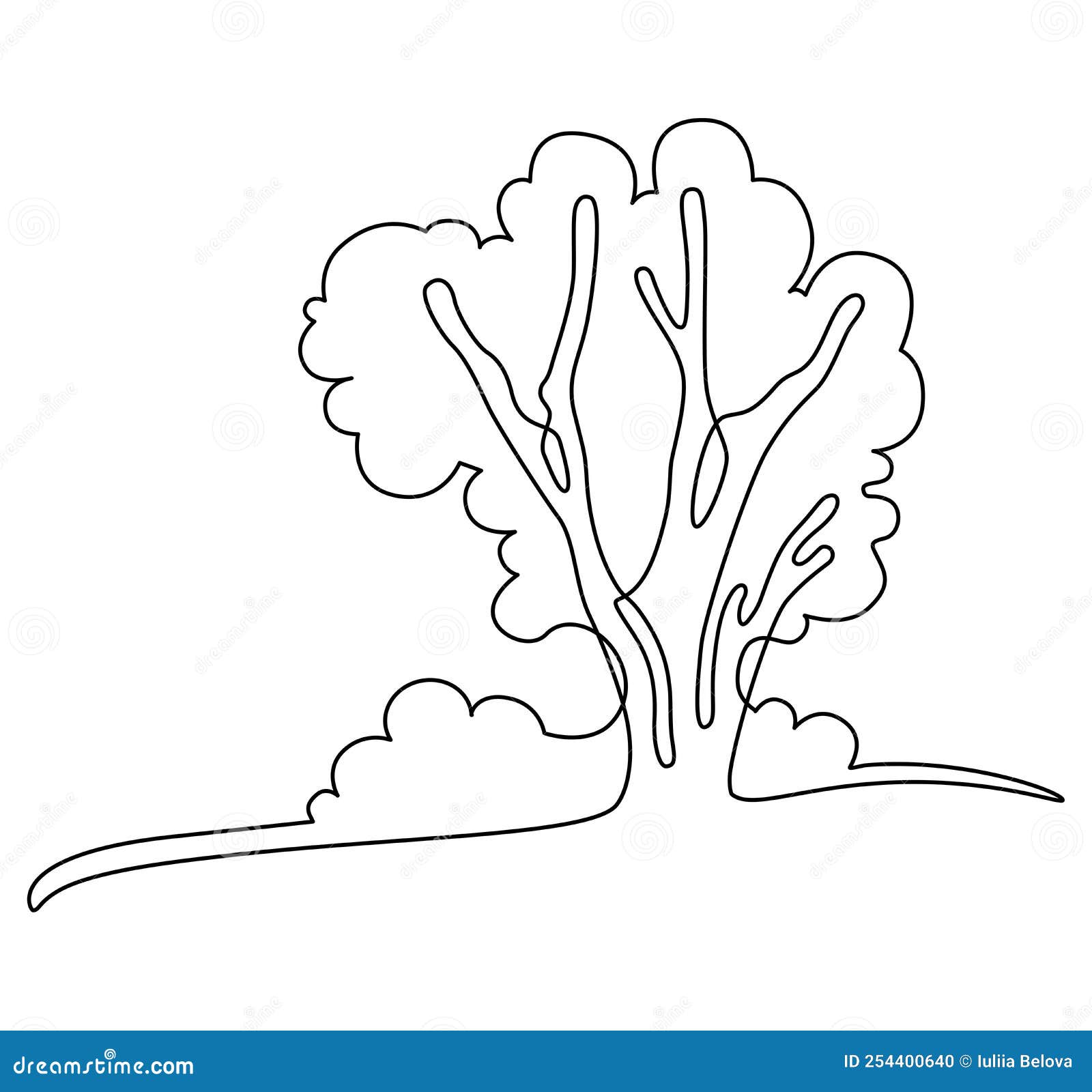 Landscape Park with Path and Trees. Continuous Line Drawing ...