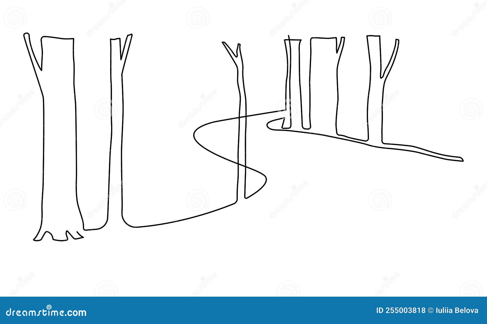 Landscape Park with Path and Trees. Continuous Line Drawing ...