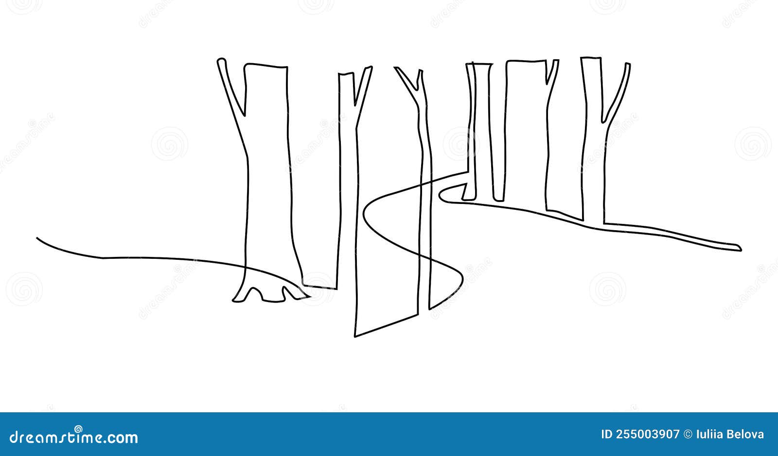 Landscape Park with Path and Trees. Continuous Line Drawing ...