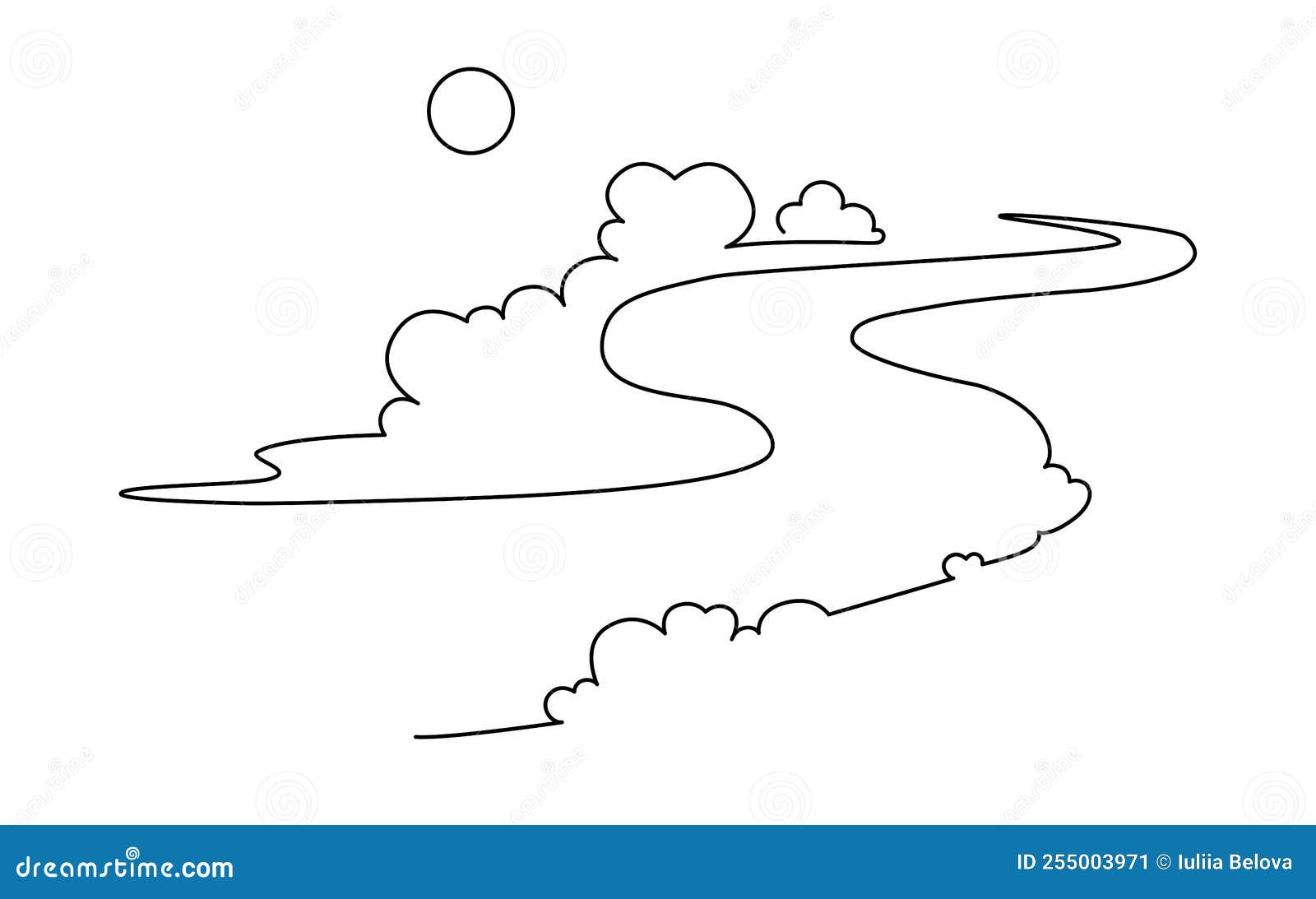 Landscape Park with Path and Trees. Continuous Line Drawing ...