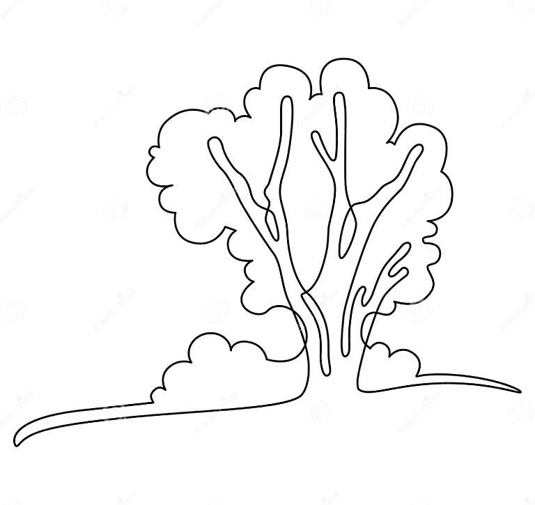 Landscape Park with Path and Trees. Continuous Line Drawing ...