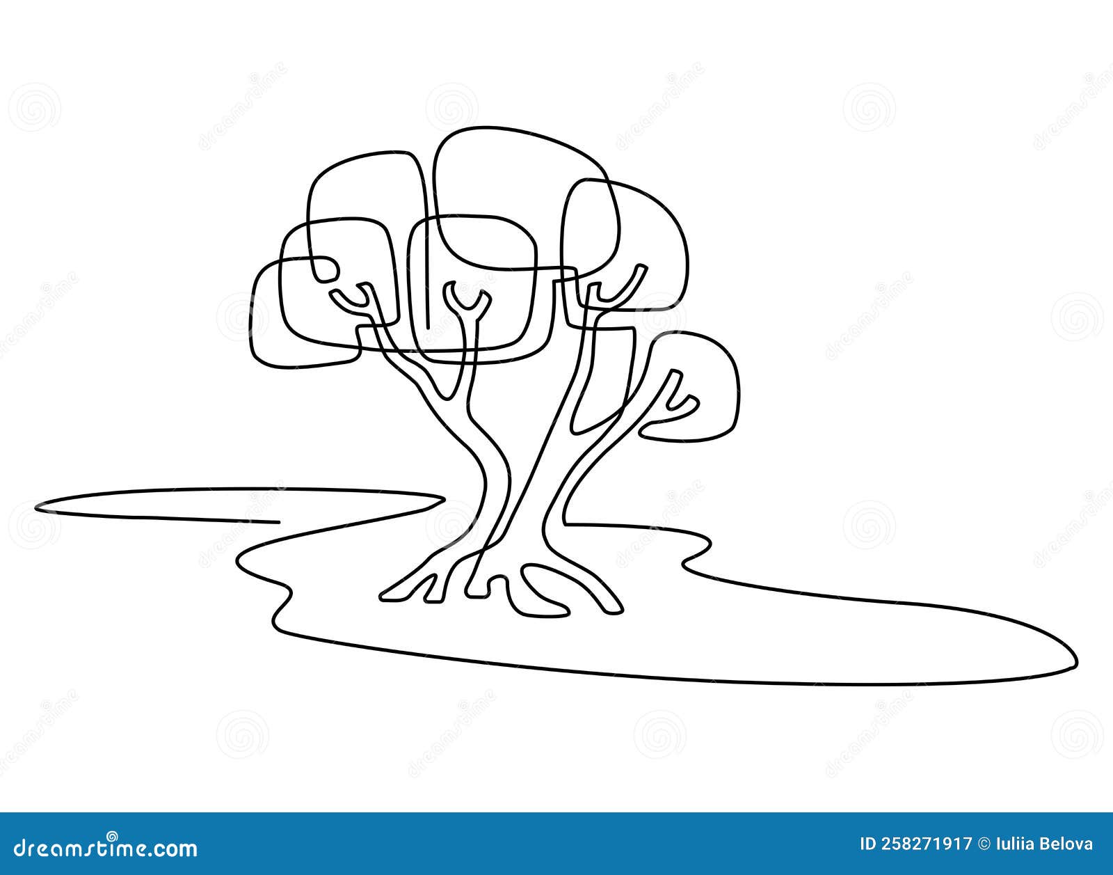 Landscape Park with Path and Trees. Continuous Line Drawing ...