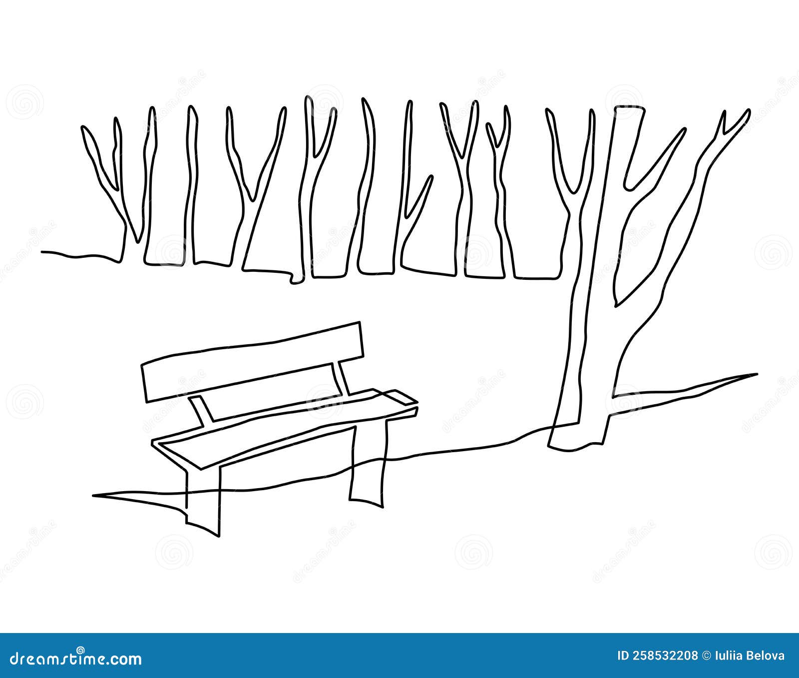 Landscape Park with Path and Trees. Continuous Line Drawing ...