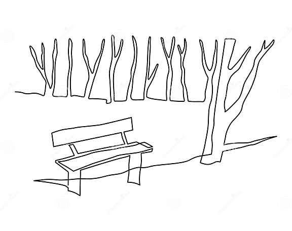 Landscape Park with Path and Trees. Continuous Line Drawing ...