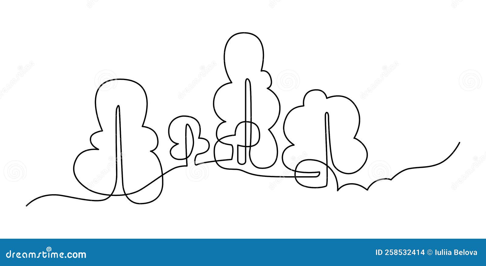 Landscape Park with Path and Trees. Continuous Line Drawing ...