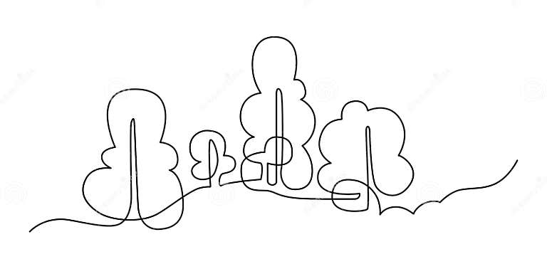 Landscape Park with Path and Trees. Continuous Line Drawing ...
