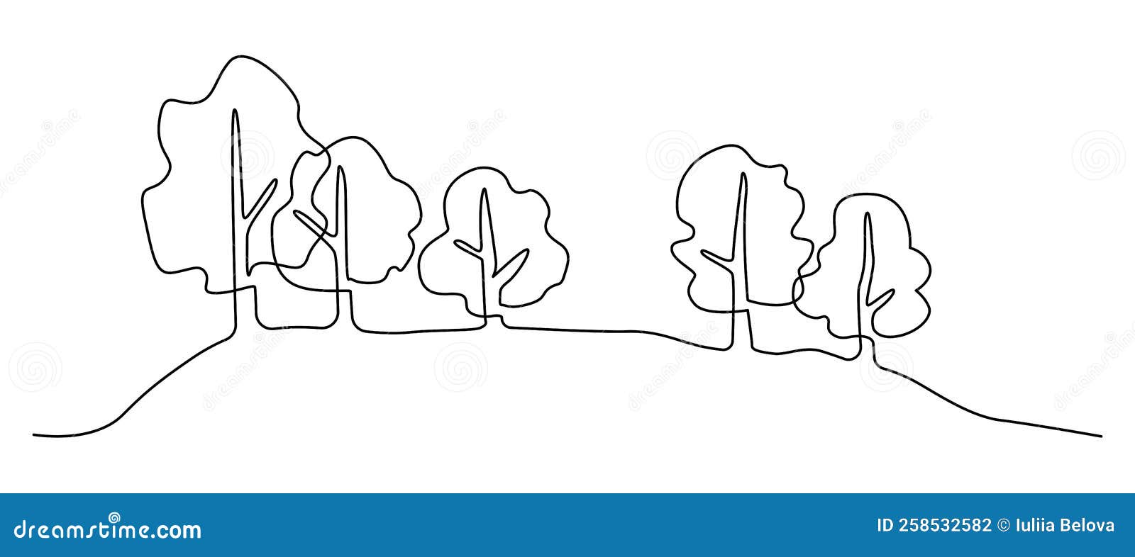 Landscape Park with Path and Trees. Continuous Line Drawing ...