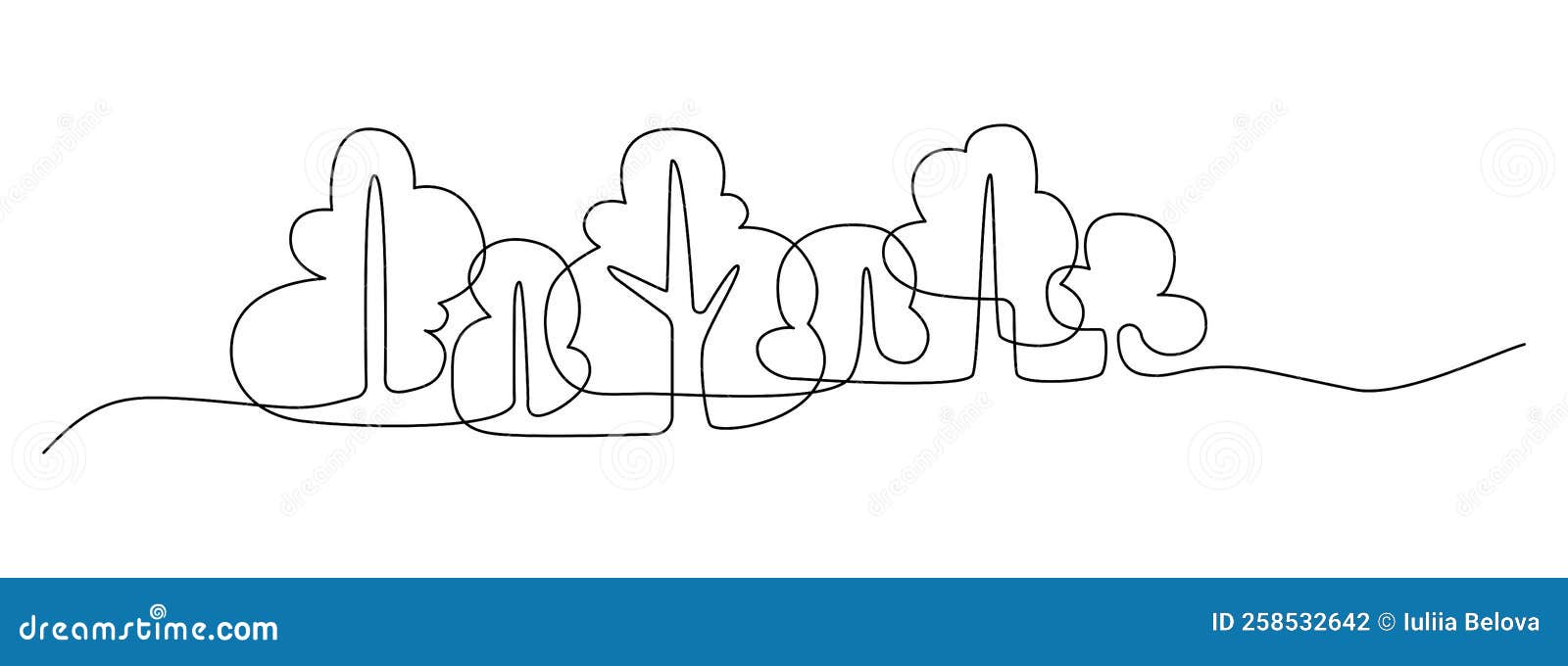 Landscape Park with Path and Trees. Continuous Line Drawing ...