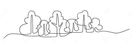 Landscape Park with Path and Trees. Continuous Line Drawing ...